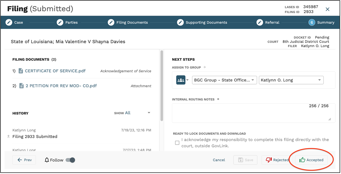 Manually Change a Filing Status to Accepted – GovLink Support