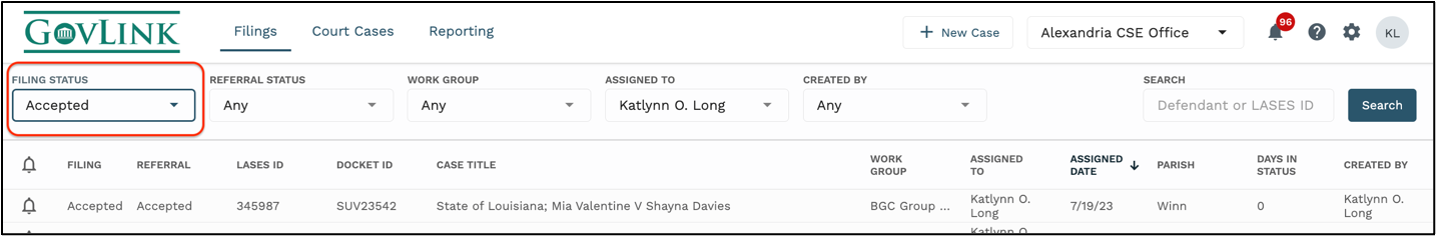Manually Change a Filing Status to Accepted – GovLink Support
